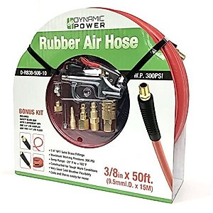 DP Dynamic Power 3/8" x 50ft PVC Air Compressor Hose WITH 10 Pieces Air Compressor Accessories Kit