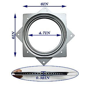 6Inch Lazy Susan Hardware, 6Pack Square Rotating Bearing Plate, 500lbs Capacity Lazy Susan Turntable Bearing for for Serving Trays, Kitchen Storage Racks, Craft Table, Zinc Plated Steel Swivel Plate