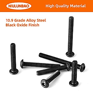 NIULUNBAO M4 x 30mm 35mm 40mm 45mm 50mm Button Head Socket Cap Screws Bolts, 10.9 Grade Alloy Steel Metric, Black Oxide Finish, Allen Hex Drive, Machine Fully Threaded, Assortment Kit 50PCS