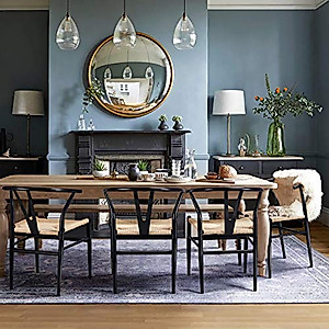 Yaheetech Set of 4 Weave Chair Mid-Century Metal Dining Chair Y-Shaped Backrest Hemp Seat, Black