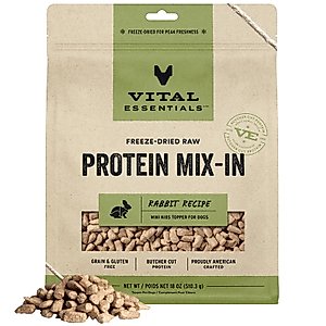 Vital Essentials Freeze Dried Raw Protein Mix-in Dog Food Topper, Rabbit Mini Nibs Topper for Dogs, 18 oz