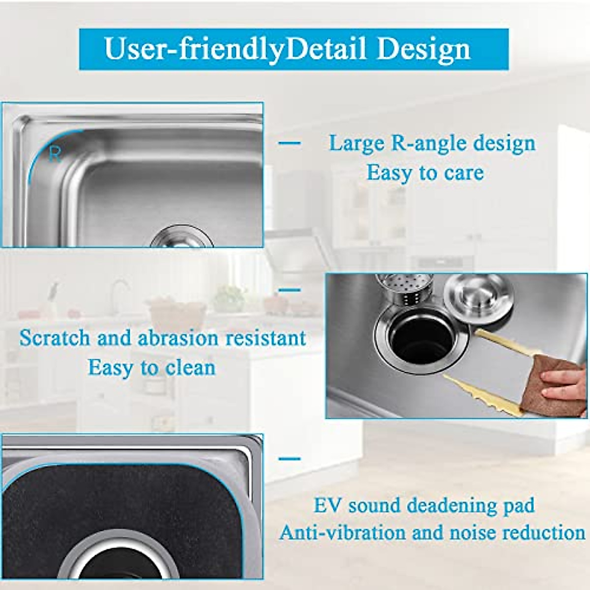 Stainless Steel Sink, 68 * 44cm Kitchen Home Sink, All-in-One Standing Utility Small Wash Basin 1 Compartment Hygienic Robust Sink for Outdoor Indoor Garage Kitchen Laundry