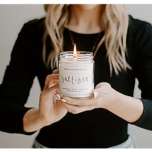 Sweet Water Decor Salt and Sea Candle | Sea Salt, Citrus, Amber, Musk, Beach Scented Soy Candles for Home | 9oz Clear Jar, 40 Hour Burn Time, Made in The USA