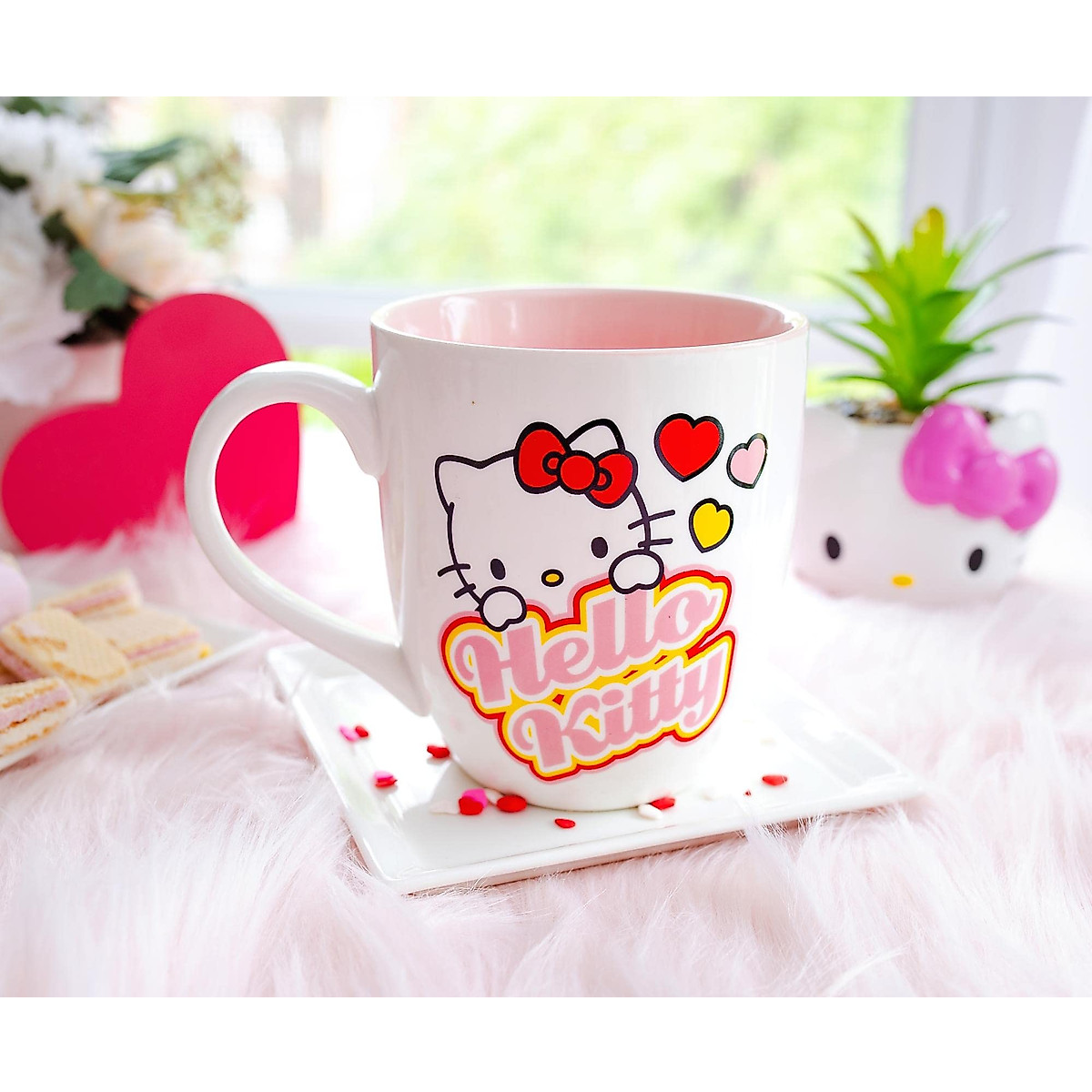 Silver Buffalo Sanrio Hello Kitty Hearts Ceramic Mug | Holds 18 Ounces