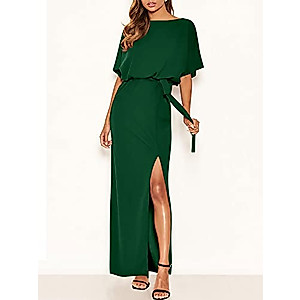 ANRABESS Women's Batwing Sleeve Tie Waist Long Dresses Formal Party Wedding Guest Side Split Maxi Dress A951-shenlv-L