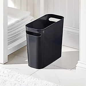 mDesign Plastic Small Trash Can, 1.5 Gallon/5.7-Liter Wastebasket, Narrow Garbage Bin with Handles for Bathroom, Laundry, Home Office - Holds Waste, Recycling, 10" High, Aura Collection, 6 Pack, Black