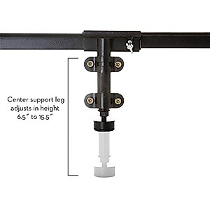 MALOUF Hook-on Metal Bed Rails with Center Bar and Adjustable Height Support Foot, Queen, Black