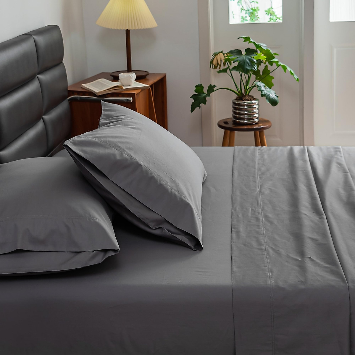 Cosybay Gray Polyester Full Size Sheet Set - Bedding Set with Cooling Effect, Extra Soft - Deep Pocket Up to 16 Inch - Wrinkle Free