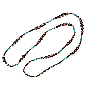 Elosee Western Style Turquoise and Faux Navajo Bead 60 Inch Long Strand Necklace and French Hook Earrings (Copper Tone)