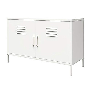 REALROOMS Shadwick 2 Door Wide Metal Locker Accent Storage Cabinet, Soft White