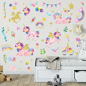 4 Sheets Glow in The Dark Unicorn Decals Glowing Moon Star Rainbow and Castle Wall Stickers Luminous Unicorn Peel and Stick Wall Art Decor for Kids Girls Bedroom Ceiling Birthday Party Nursery
