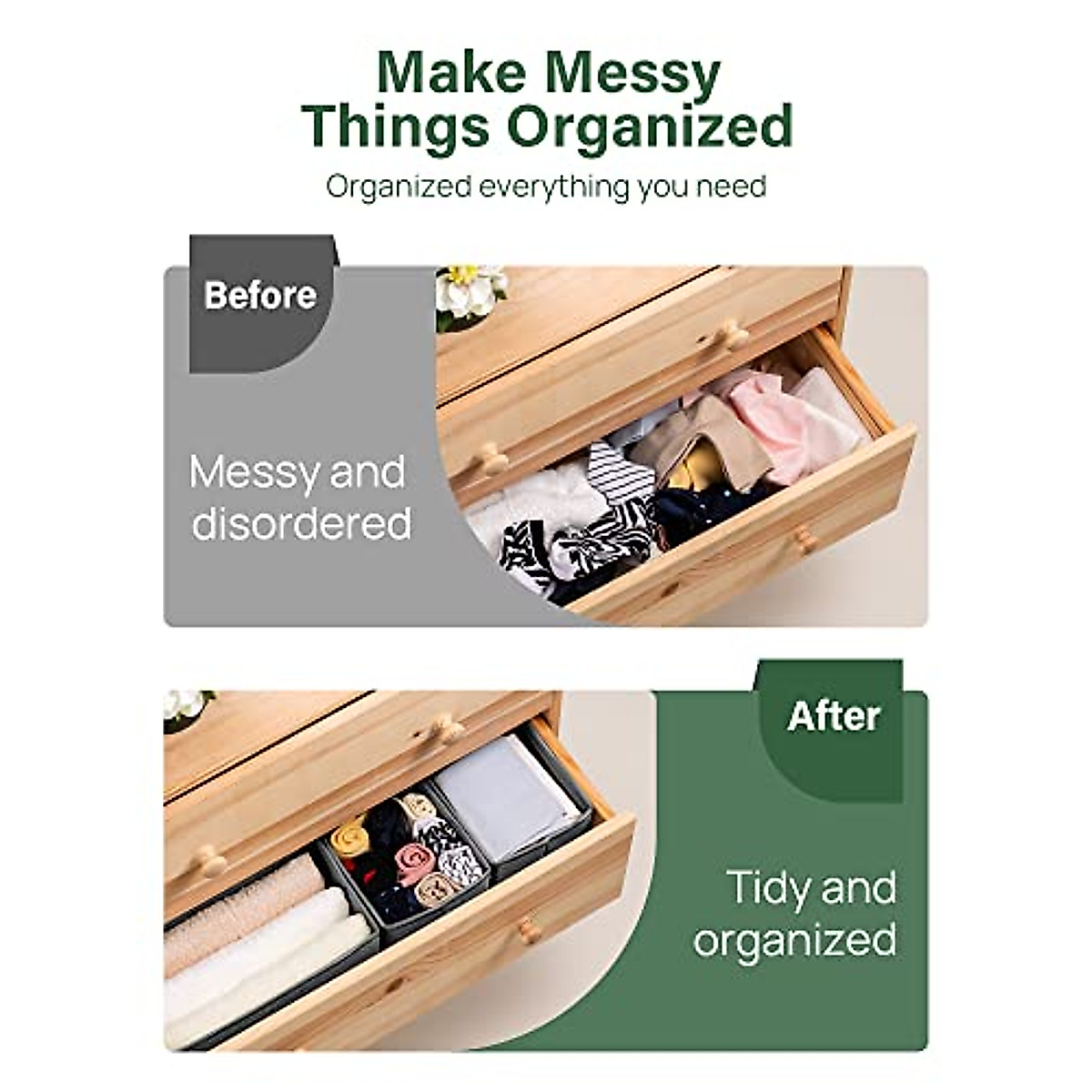 Kootek 16 Pack Drawer Organizers for Clothing, Dresser Drawer Organizer Clothes Fabric Foldable Dividers, Cabinet Closet Organizers and Storage Boxes for Baby Clothes, Underwear, Bras, Socks