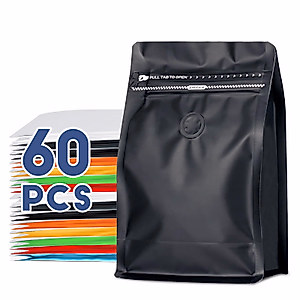 8oz 1/2 lb 60pcs Coffee Bags with Valve,Coffee Packing Bags Vented Coffee Bean Bags Barrier Bags Store Bags for Coffee Packaging， Coffee Storage Pouches Coffee Bag Zipper with Seal（Black）