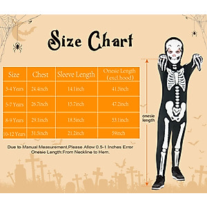 FAYBOX Skeleton Costume for Kids Boys,Glow in The Dark Halloween Costume Skeleton Onesie for Toddler(8-9)