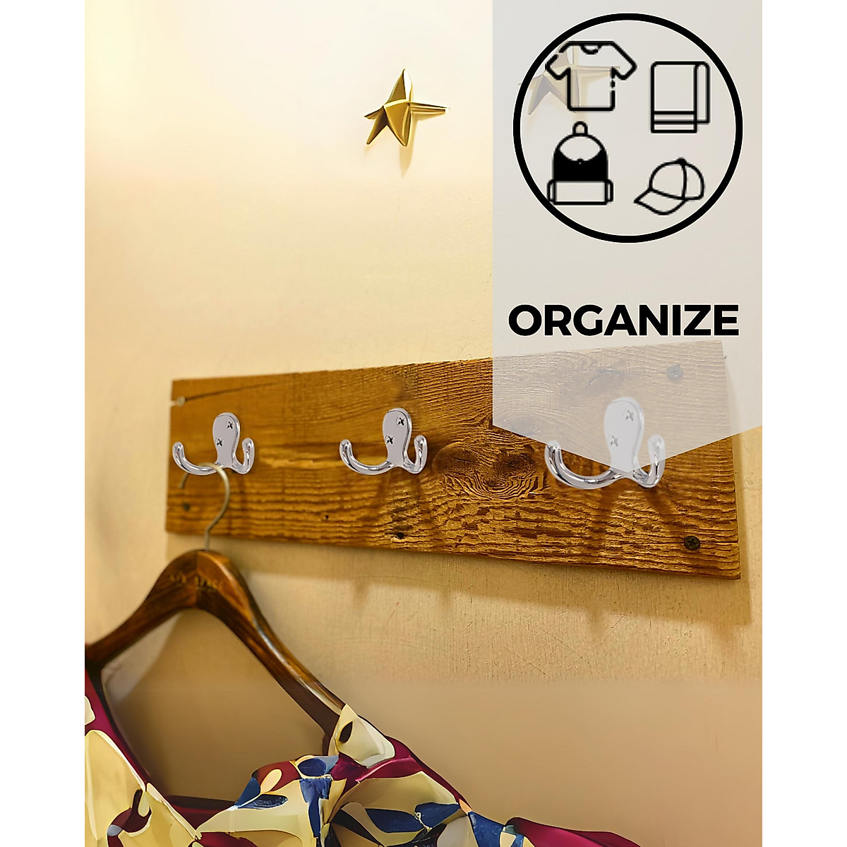 HOWTOOL Double Robe Hook 5 Pack Chrome with Screws Wall Mounted Towel Scarf