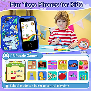 Kids Smart Phone for Boys, Christmas Birthday Gifts for Boy Girl Age 3-10 Kids Toys Cell Phone, 2.8" Touchscreen Toddler Learning Play Toy Phone with Dual Camera, Game, Music Player, 8GB Card Blue