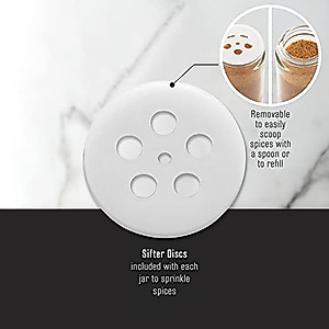 Kamenstein 16 Jar Warner Revolving Countertop Spice Rack Organizer with Lift & Pour Caps and Spices Included, FREE Spice Refills for 5 years, Stainless Steel & Bamboo with Black Caps