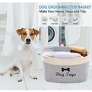 Morezi Soft Rope Dog Toy Basket with Handle, Large Dog bin, pet Bed, pet Toy Box- Perfect for organizing pet Toys, Blankets, leashes - GreyWhite