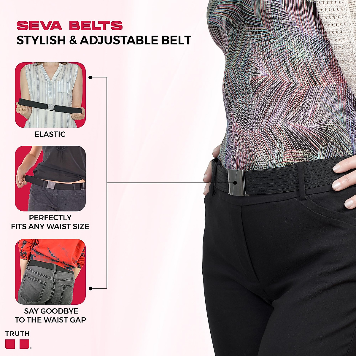 Truth Belts for Women - Adjustable Stretch Belt for Natural Fit - No Show Women Belt for Jeans, Pants, and Plus Sizes