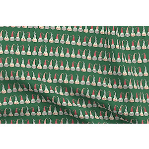 Spoonflower Fabric - Scandinavian Christmas Gnomes Green Stripes Holiday Santa Printed on Petal Signature Cotton Fabric by The Yard - Sewing Quilting Apparel Crafts Decor