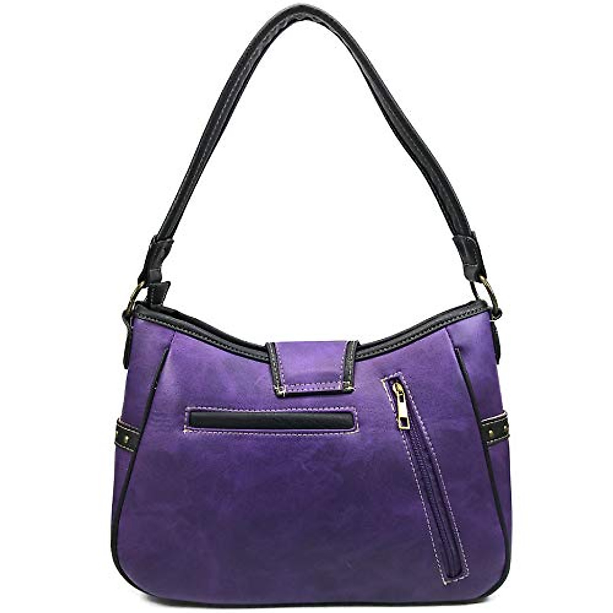 Justin West Patina Girl Western Bronze Floral Buckle Conceal Carry Handbag Purse Tote and Strap Wallet (Purple Hobo Wallet Set)