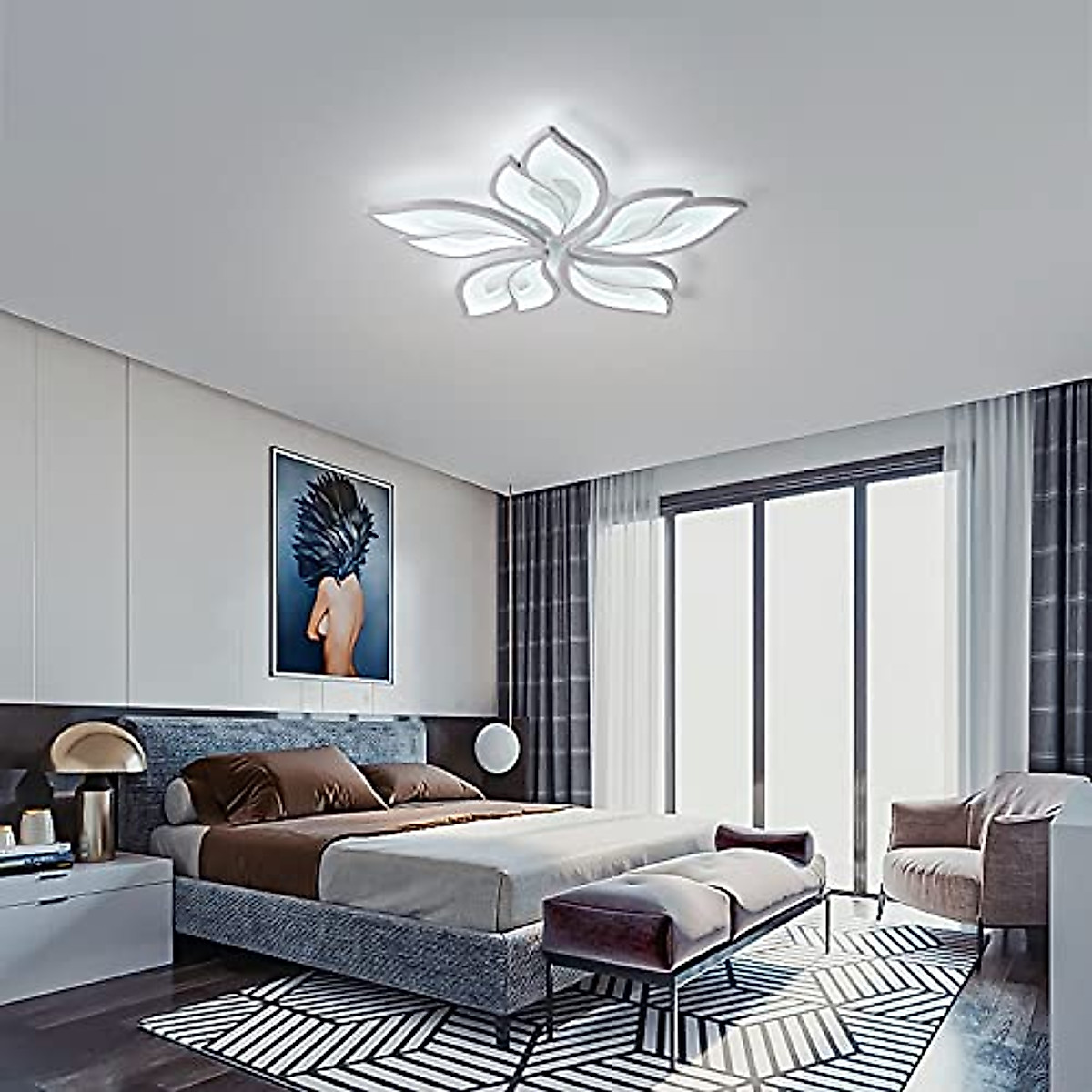 Garwarm Modern Ceiling Light,23.6” Dimmable LED Chandelier Flush Mount Ceiling Lights,Remote Control Acrylic Leaf Ceiling Lamp Fixture for Living Room Dining Room Bedroom 60W