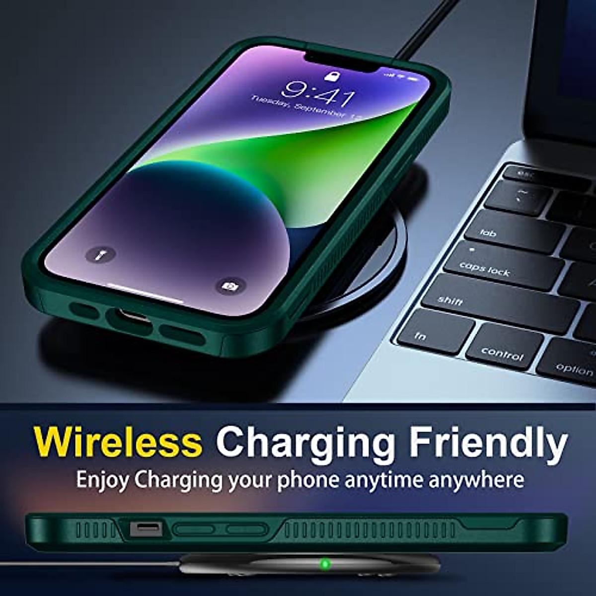 SPIDERCASE for iPhone 14 Case, [15 FT Military Grade Drop Protection][Non-Slip] [2+Tempered Glass Screen Protectors][2+Tempered Camera Lens Protectors] Heavy Duty Shockproof Case, Dark Green