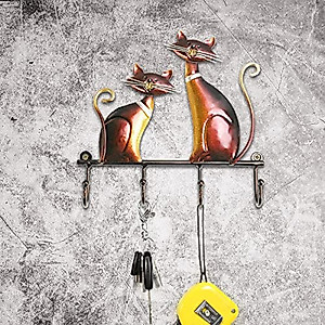 Tooarts Wall Mounted Key Holder Iron Cat Wall Hanger Hook Decor 4 Hooks for Coats Bags Wall Mount Clothes Holder Decorative Gift