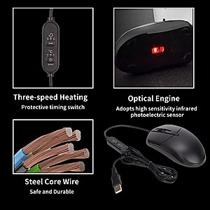 Zhiyavex Wired Gaming Mouse,1600DPI Ergonomic Mice,Heated Mouse with 3 Speed Temperature Adjustment/Timing,USB Photoelectric Mice,3D Non Slip Roller,for Laptop PC Desktop Notebook, black