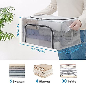 Baesyhom 3 Pack Clear Stackable Clothes Storage Bins and 3 Pack Large Size Wardrobe Clothes Organizer for Pant, Jean, Sweater with Sturdy Handle