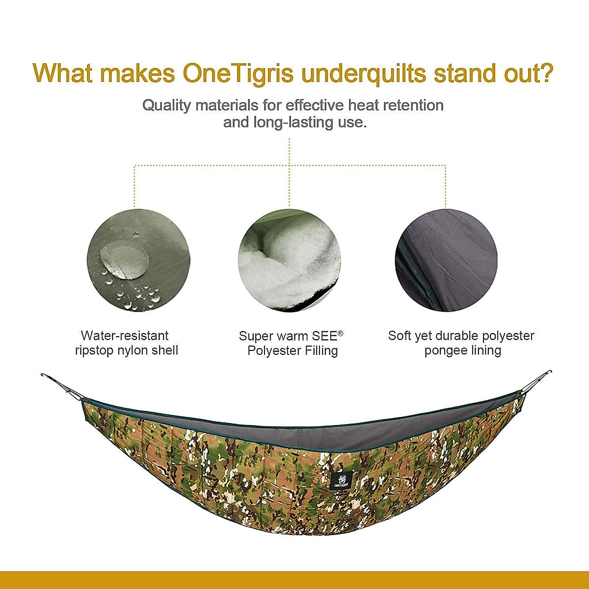 OneTigris Hideout Hammock Underquilt + Bulwark All Season Camping Tarp + KOMPOUND Camping Hammock