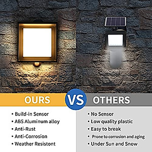 URORU Solar Porch Lights, Outdoor Motion Sensor Waterproof Wall Light, Square Wall Lights Exterior 300Lumens 3000K(Warm White), Suitable for Yards, Porches, Fences, Barns and Patios