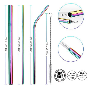 15pcs Reusable Metal Straws with 5 Cleaning Brushes - 18/8 Stainless Steel Straws with 5 Straight 5 Bent 5 Boba Straws - Eco Friendly Drinking Straws with Case for Party Drinkware (Gold)