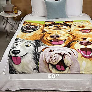 Dawhud Direct Cartoon Selfie Dog Fleece Blanket for Bed, 50" x 60" Puppy Fleece Throw Blanket for Women, Men and Kids - Super Soft Plush Dog Blanket Throw Plush Blanket for Dog Lovers