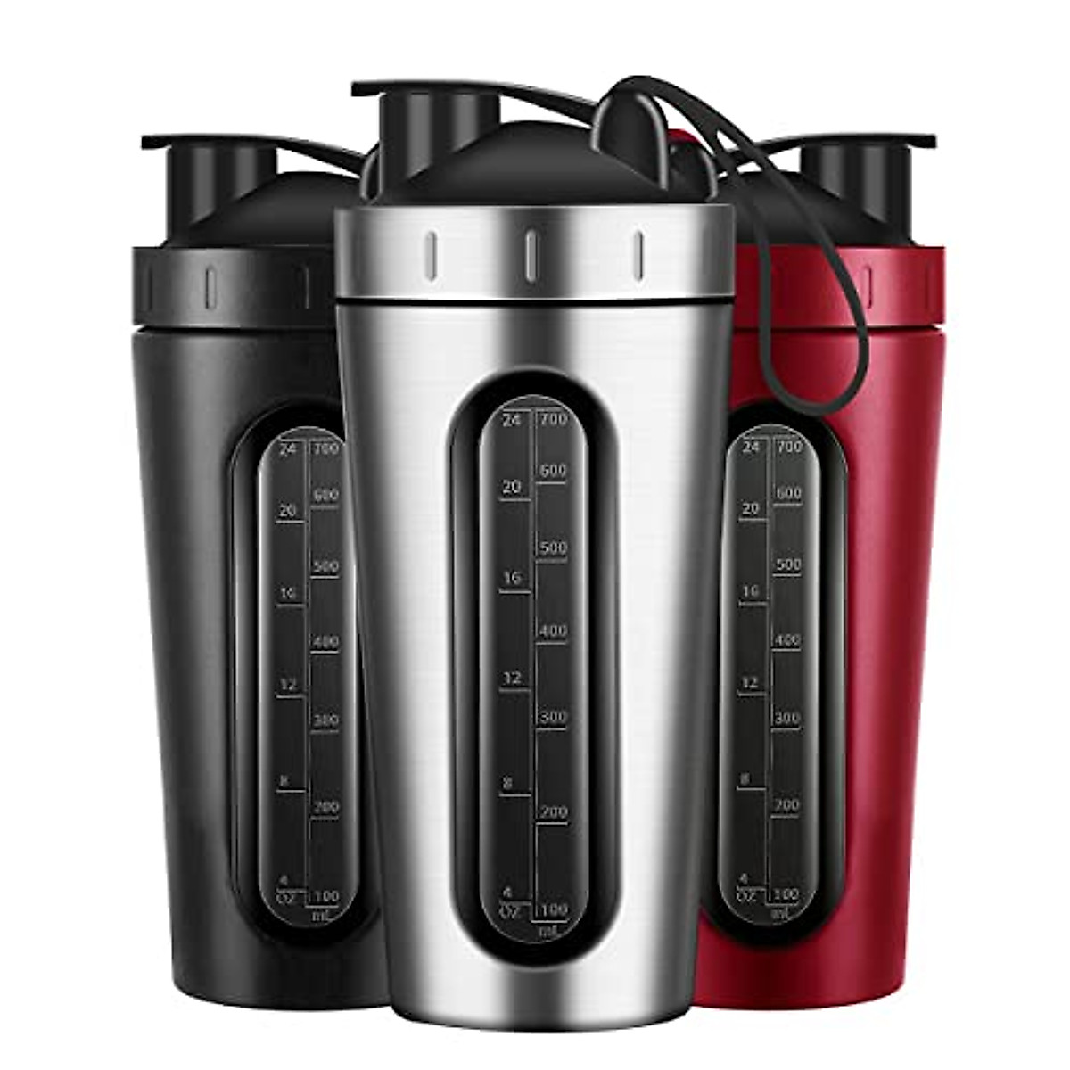 Jeedoo Protein Shaker Bottle, 28oz Shaker Bottles for Protein Mixes and Pre Workout, Visible Window, Stainless Steel Shaker Bottle Leak Proof (silver)