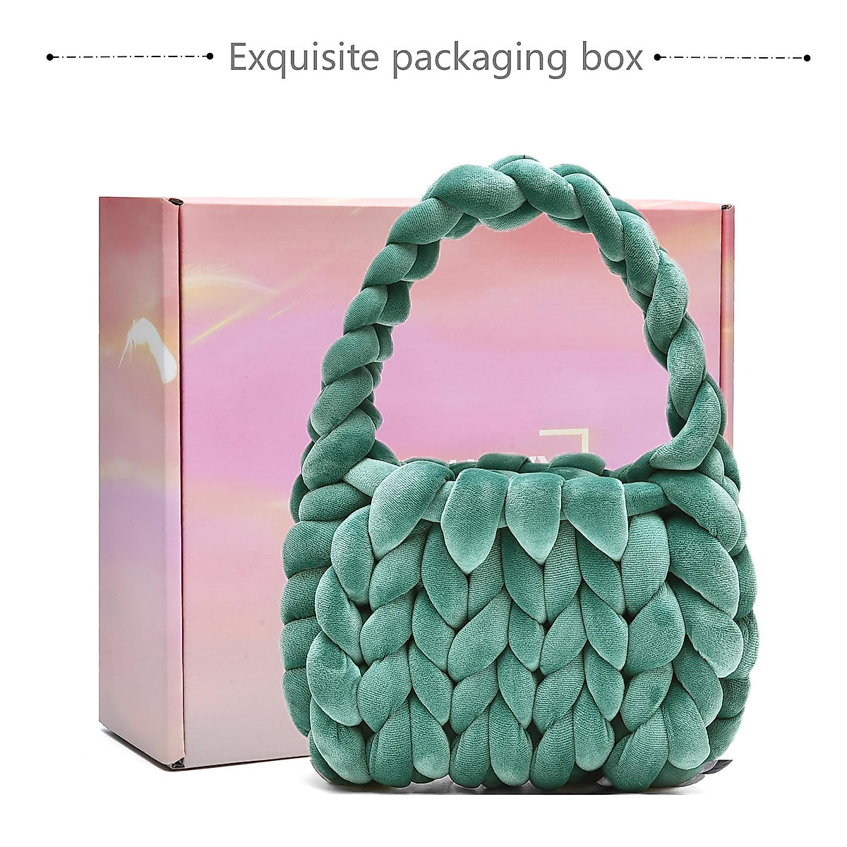 Handwoven Tote Bags for Women Chunky Yarn Knit Shoulder Bag Handmade Braided Purse(Dark Green)