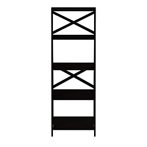 Lavish Home 4-Tier Ladder Bookshelf – Freestanding Wooden Bookcase – X-Back Frame and Leaning Look Decorative Shelves for Home and Office (Black) Set of 1