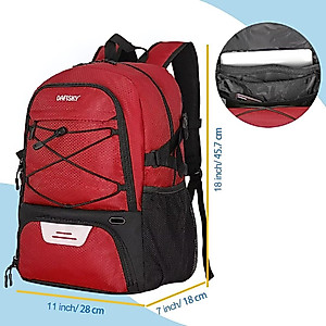 DAFISKY Basketball Backpack with Ball Compartment – Large Basketball Bag with Shoes Compartment Soccer Volleyball Bag Sports Backpack for Football, Red