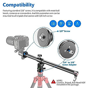 NEEWER Arrow Arm for Tripod, 50cm Horizontal Center Column 360° Swivel Aluminum Alloy for Aerial Photography, Macro and Low Angle Shooting, Load up to 10kg