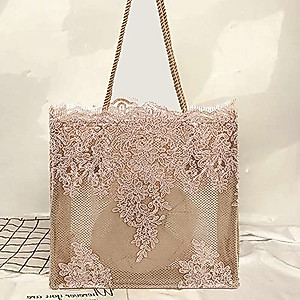 Sweet fairy lace bag hand shoulder tote bag embroidered hollow shopping bag (Black)