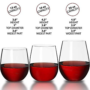 Bravario Unbreakable Stemless Plastic Wine Glasses | Reusable | Shatterproof 100% Tritan Plastic | Dishwasher-Safe | BPA-free | Awesome for Indoor & Outdoor | 16 oz, Set of 4