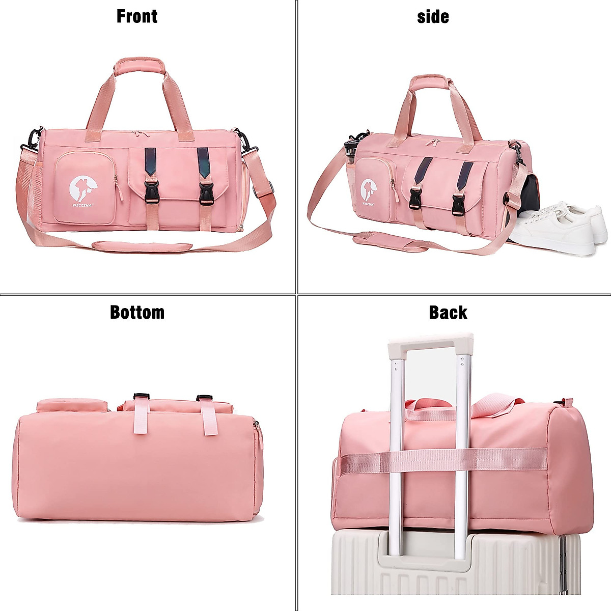 Pink Gym Bag Duffel Bag for Women - 18.5"×9.5"×9" Small Travel Bag with Wet Pocket and Shoes Compartment Gymnastics Equipment Bags Outdoor Bag