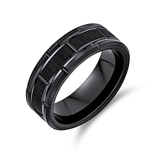 Bling Jewelry Personalized Engrave Mens Mechanic Car Racer Wide Tread Tire Band Ring for Men for Bikers Matte Black Titanium 8MM