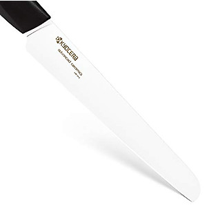 Kyocera Advanced Ceramic Revolution Series 7-inch Serrated Slicing Bread Knife, Black Handle, White Blade