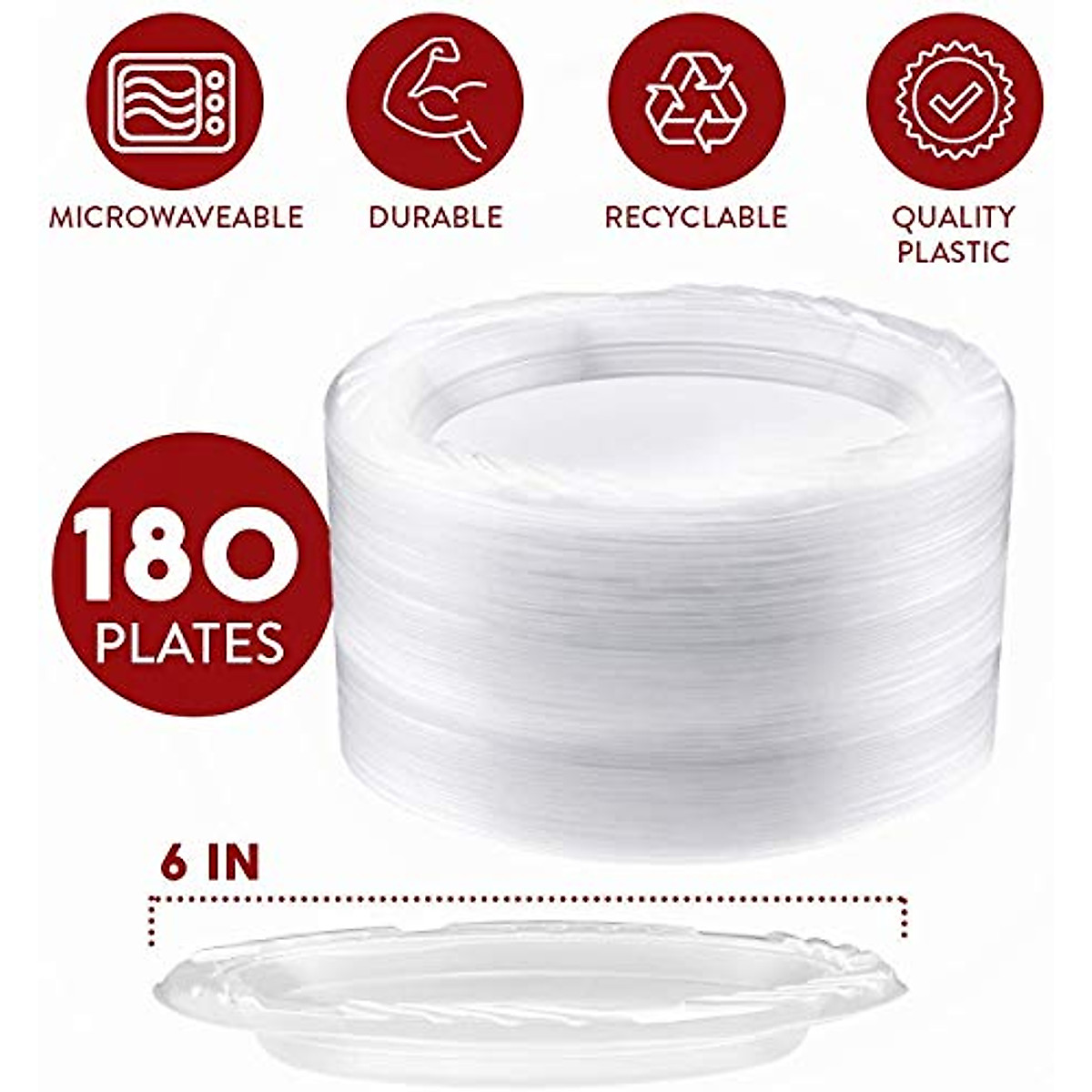 Framo Disposable Clear Plastic Dessert Plates 6 Inch (180 Pack) Microwaveable Small Plastic Plates In Bulk for Parties. Catering. BBQ, Travel