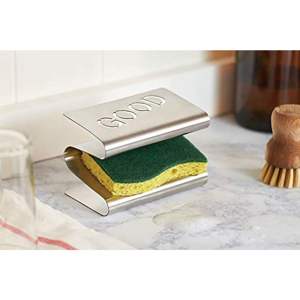 Fox Run Good/Evil Sponge Shelf and Holder, One Size, Stainless Steel