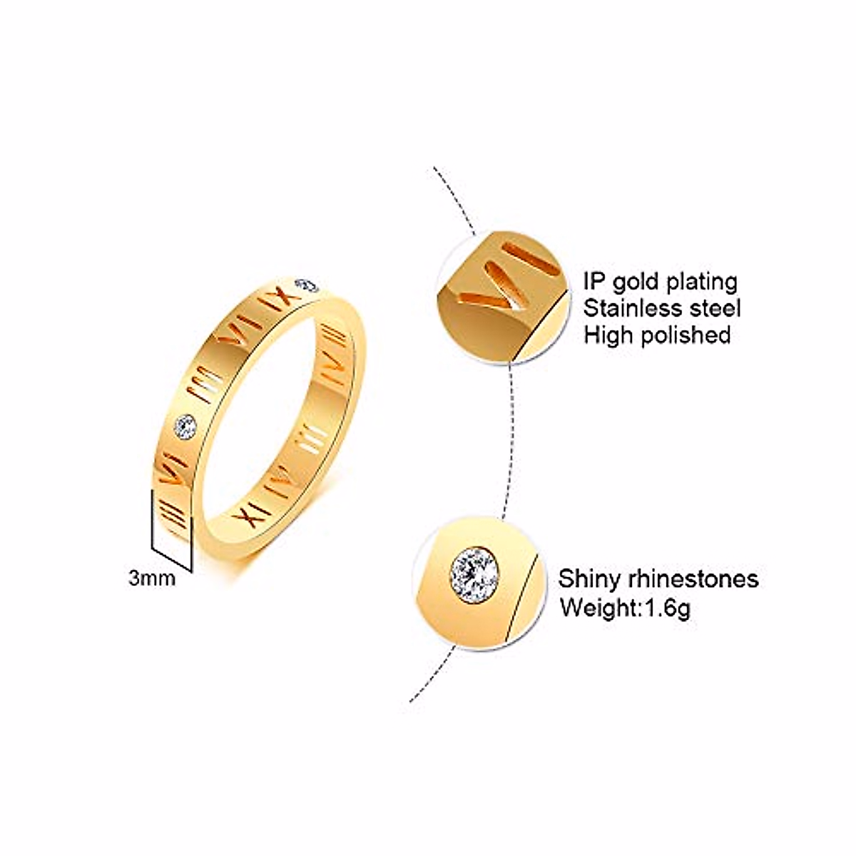 VNOX Roman Numeral Love Ring Wedding Band Engagement Promise Rings Set Valentine's Day Gift for Women Sister Wife