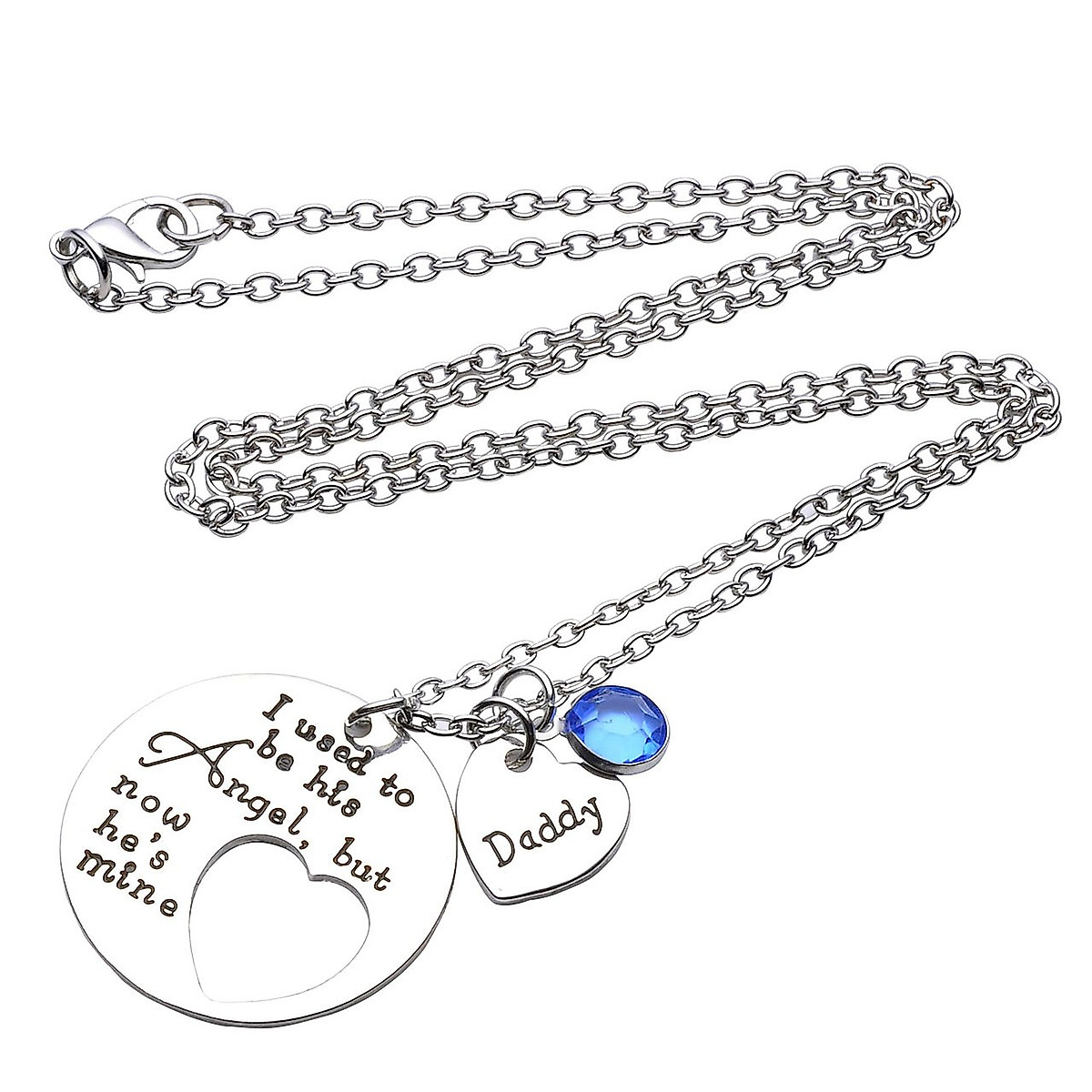 Jovivi I Used To Be His Angel Now He's Mine Daddy Blue Crysal Memorial Necklace,In Memory Of Loved One Daddy
