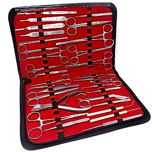 Premium A2ZSCILAB 72 Pieces Veterinary Needle Holder Scissors Hemostat Forceps Tweezers Scalpel Handles blades Instruments (All in One)- Zipper Case
