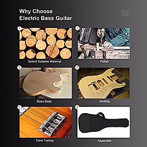 S AFSTAR Electric Bass Guitar 4 Strings Full Size Electric Bass with Amp Cord Strap & Carrying Bag, Rosewood Exquisite Stylish Bass Guitar for Starters Beginners Junior Senior Adults